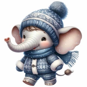Baby Elephant PNG Clipart in Winter Clothes, 12 Adorable Elephant With ...