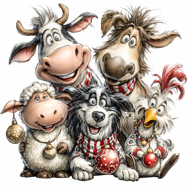 11 PNG Farm Animal Christmas Clipart – Festive Cow Dog Sheep PNG ...