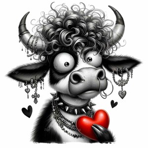 Punk Cow With Hearts PNG Clipart 12 Edgy Animal Art With Glasses and ...