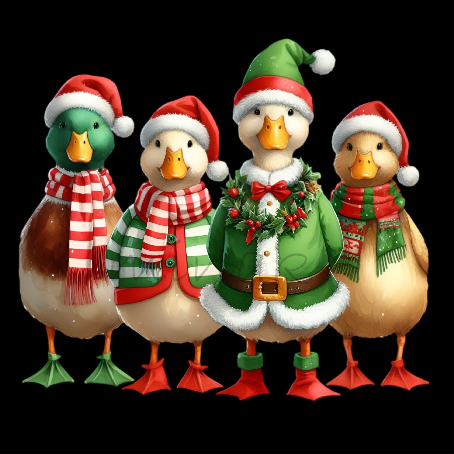 Christmas Ducks Clipart, 12 Festive Holiday Duck PNG, Santa and Elf ...