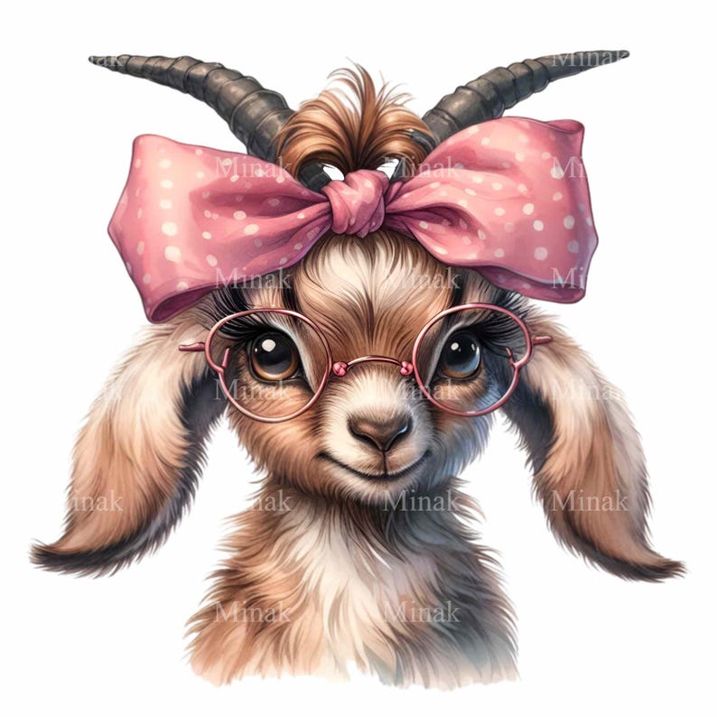 Cute Goat With Pink Bow and Glasses PNG Clipart | 15 Adorable Goat ...
