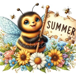 Honey Bee Clipart, Bumblebee PNG, 12 Watercolor Summer Sign Clip Art ...