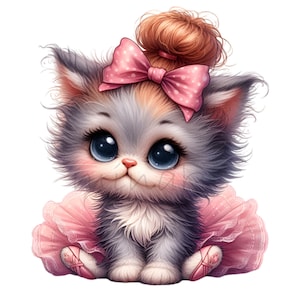 Kitten Ballerina Clip Art, 15 PNG Cute Girl Pink Tutu Ballet Baby Cat ...