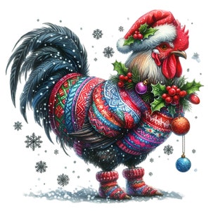 Festive Christmas Rooster Clipart PNG 12 Adorable Holiday Rooster ...