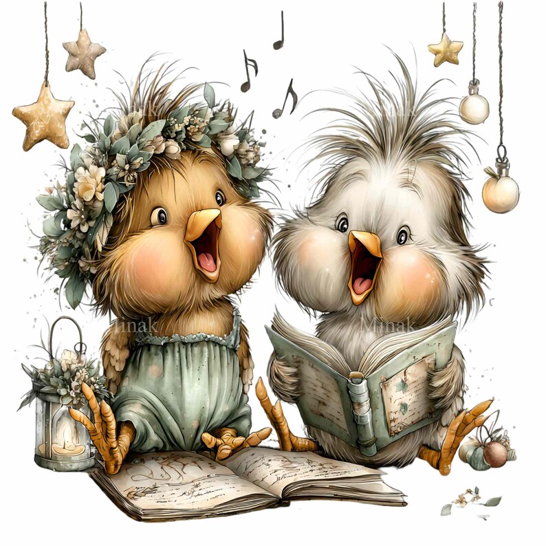 15 PNG Caroling Chicks Clipart – Christmas Birds PNG – Cute Singing ...