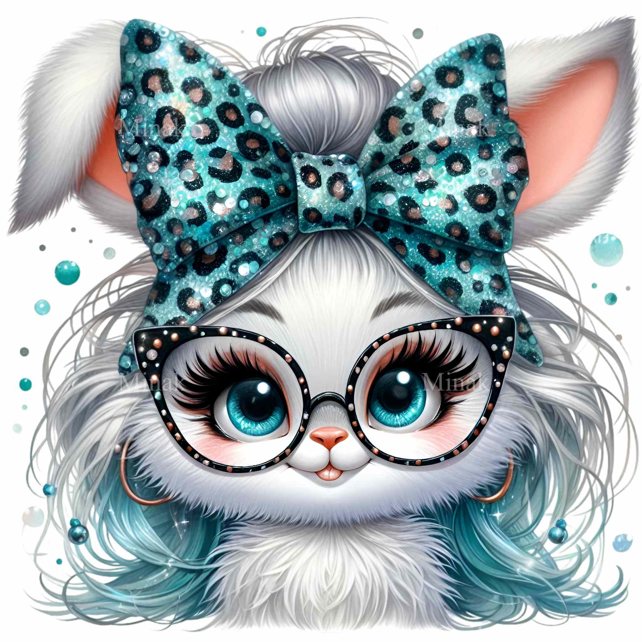14 PNG Smart Bunny Leopard Print Bow Clipart, Nerdy Rabbit Glasses ...
