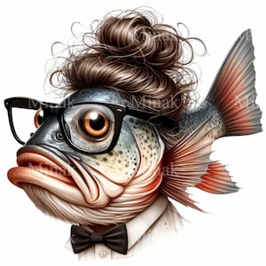 Quirky Hipster Bass Fish PNG Clipart 14 Funny Fish With Glasses and ...