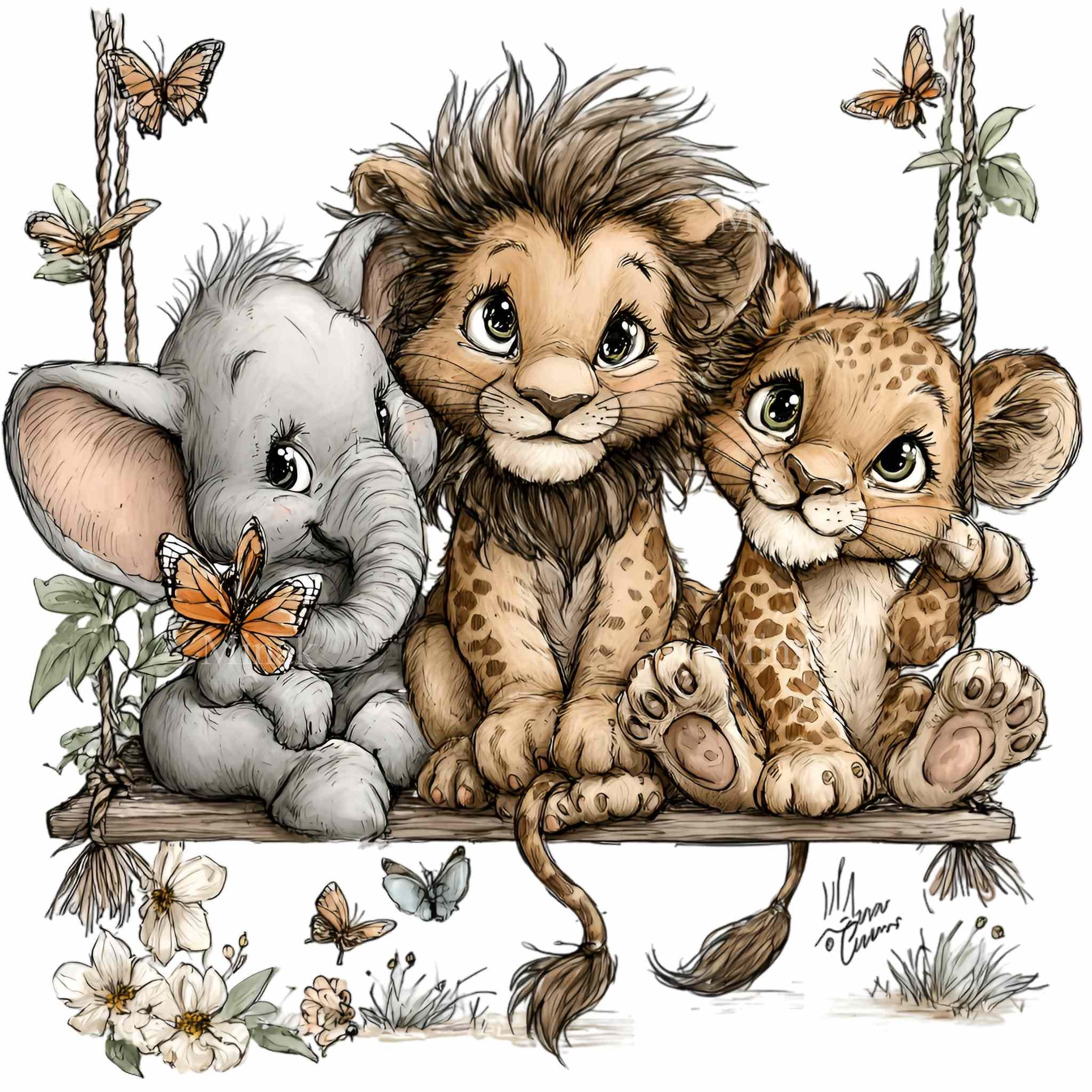 10 PNG Safari Baby Animals Clipart – Lion, Elephant, Leopard PNG ...