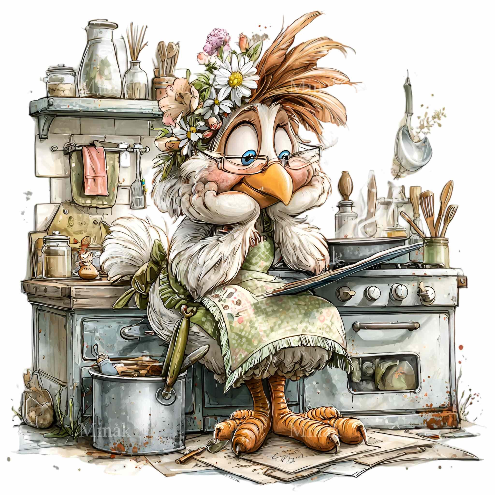 15 PNG Cooking Chicken Clipart – Farm Hen Chef Illustration, Kitchen ...