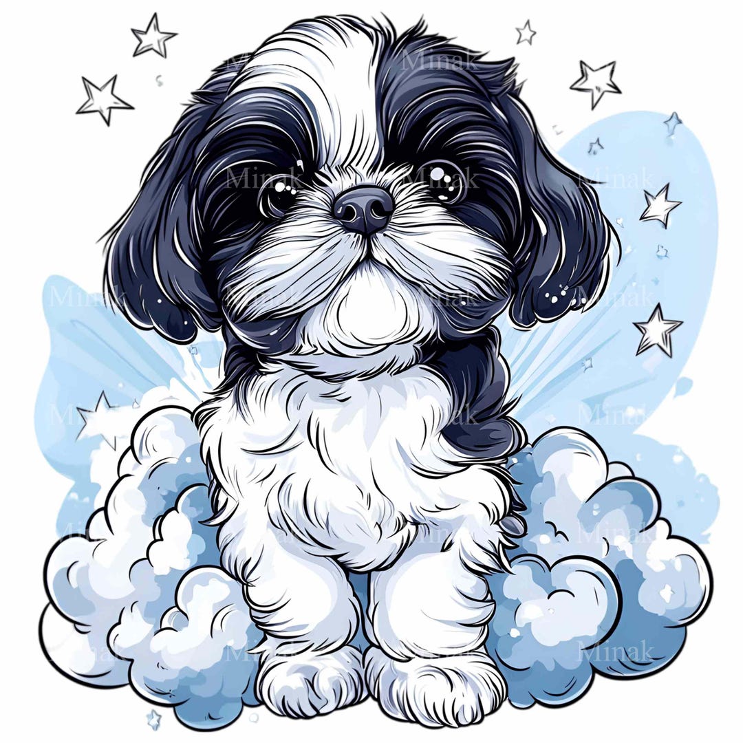 15 Cute Fluffy Dog PNG Clipart Digital Download – Black and White Puppy ...