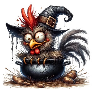 15 PNG Witch Chicken Halloween Rooster Clipart, Spooky Bird Cauldron - Etsy