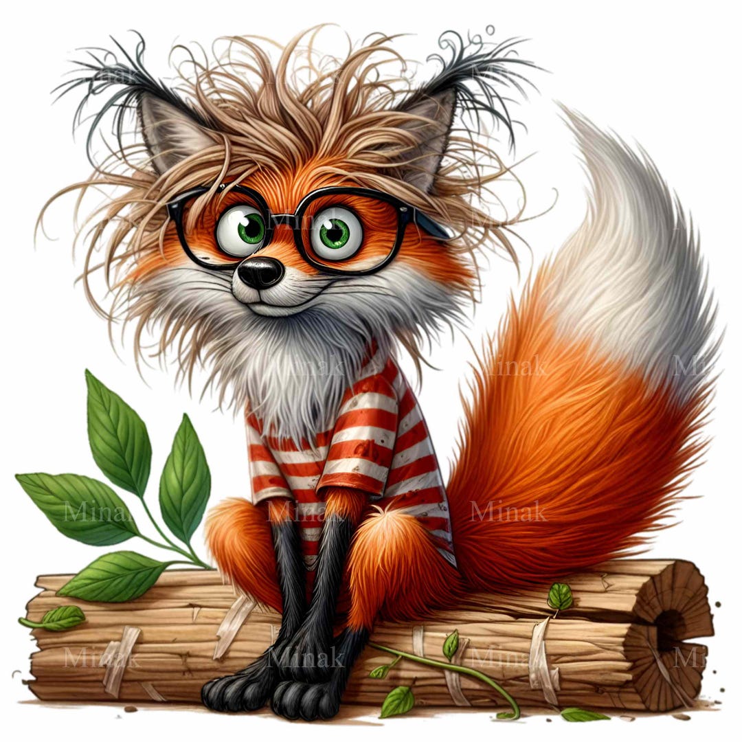 Fox in Glasses and Striped Shirt PNG Clipart | 12 Cute Fox With Wild ...
