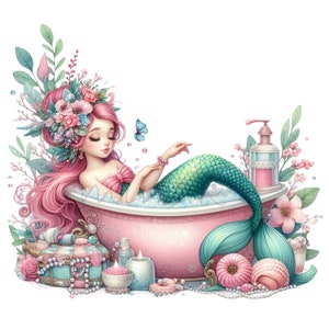 Mermaid Clip Art, Spa Clipart, 15 PNG Watercolor Bath Relaxation Clip ...