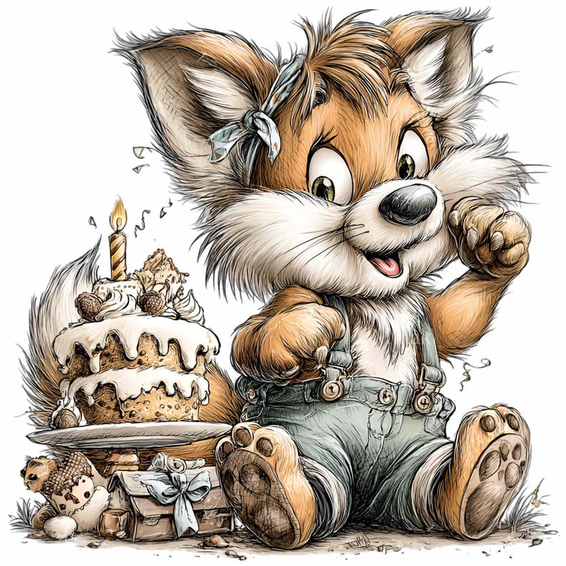10 PNG Birthday Fox PNG – Cute Animal Clipart – Kids Party Decor, Baby ...