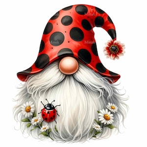 10 Ladybug Gnome PNG Clipart - Cute Spring Gnome With Daisies Digital ...