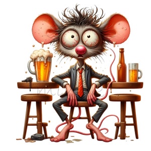 14 PNG Funny Mice Drinking Beer Clipart – Animal Humor Illustration ...