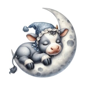 Sleeping Cow on Moon Clipart PNG - 12 Baby Cow With Nightcap ...
