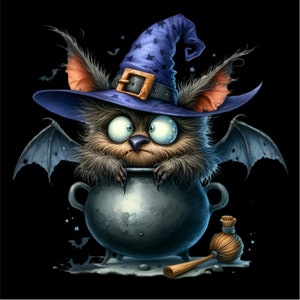 Crazy Bat With Witch Hat and Cauldron 12 PNG Quirky Animal Funny ...