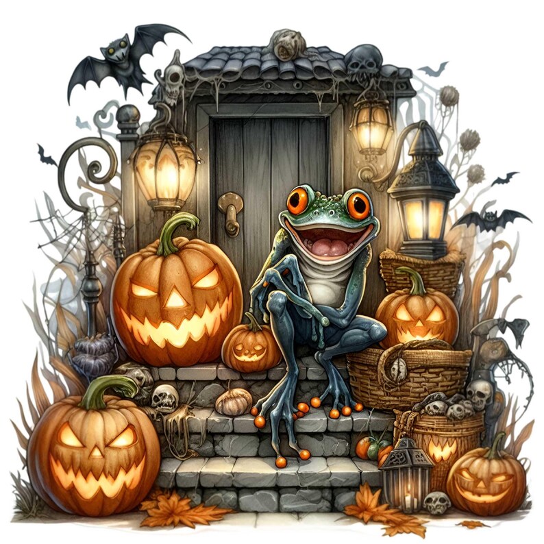 12 PNG Halloween Frog Clipart, Witch Toad Pumpkin Spooky Lantern - Etsy