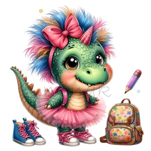 14 Ballerina Dinosaur PNG Clipart, Cute Blue Dino in Pink Tutu With ...