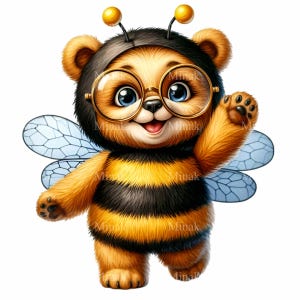 18 Cute Bee Bear Clipart PNG | Adorable Bear in Bumblebee Costume With ...