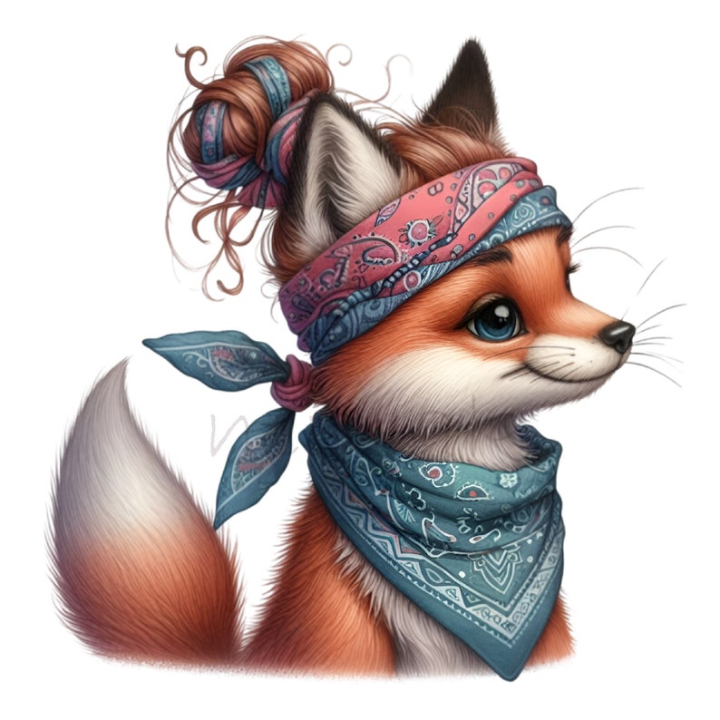 10 PNG Baby Fox Bandana, Woodland Animal Sublimation, Messy Bun Fox ...