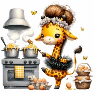 14 Cooking Giraffe in Tutu Clipart. Adorable Kitchen Giraffe PNG ...