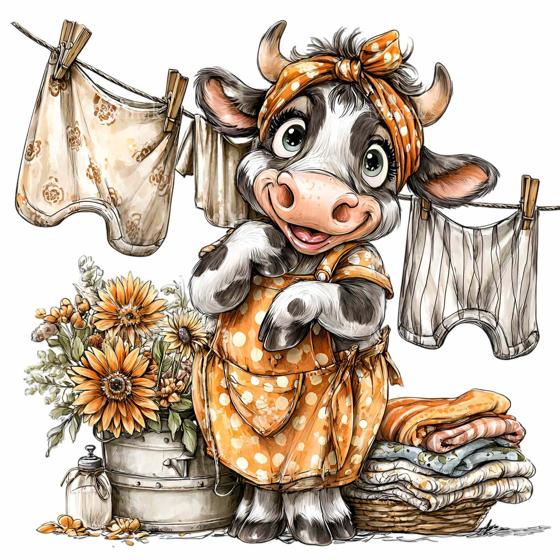 15 PNG Laundry Cow Clipart – Cute Clothesline PNG – Perfect for ...