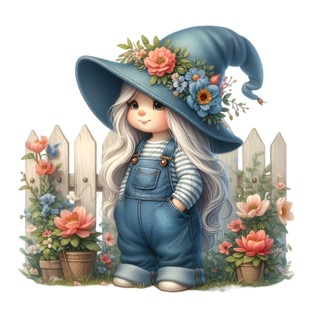 Garden Gnome PNG, Floral Fence Farm Gnome Clip Art, 10 PNG Printable ...