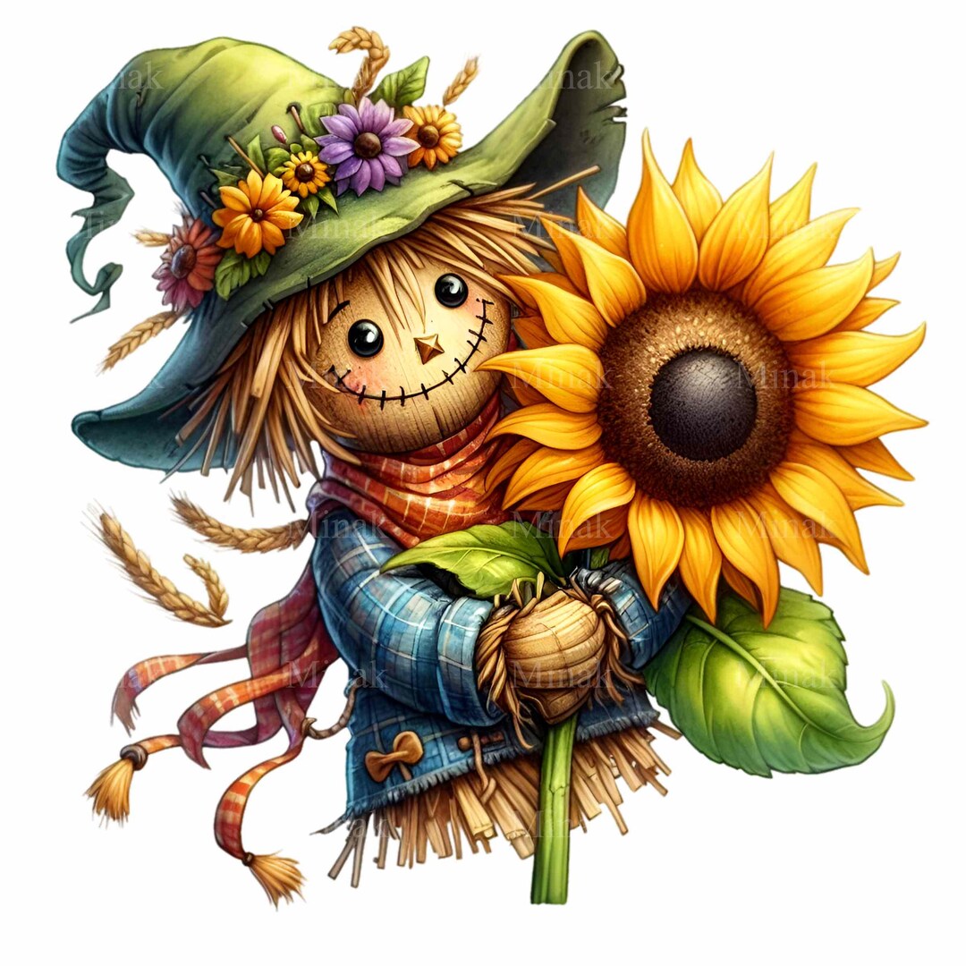 15 PNG Sunflower Scarecrow Clipart – Cute PNG Design – Fall Harvest Art ...