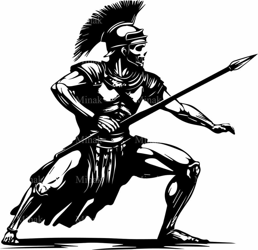 6 SVG Spartan Soldier Skeleton SVG, Skull Warrior With Spear SVG ...