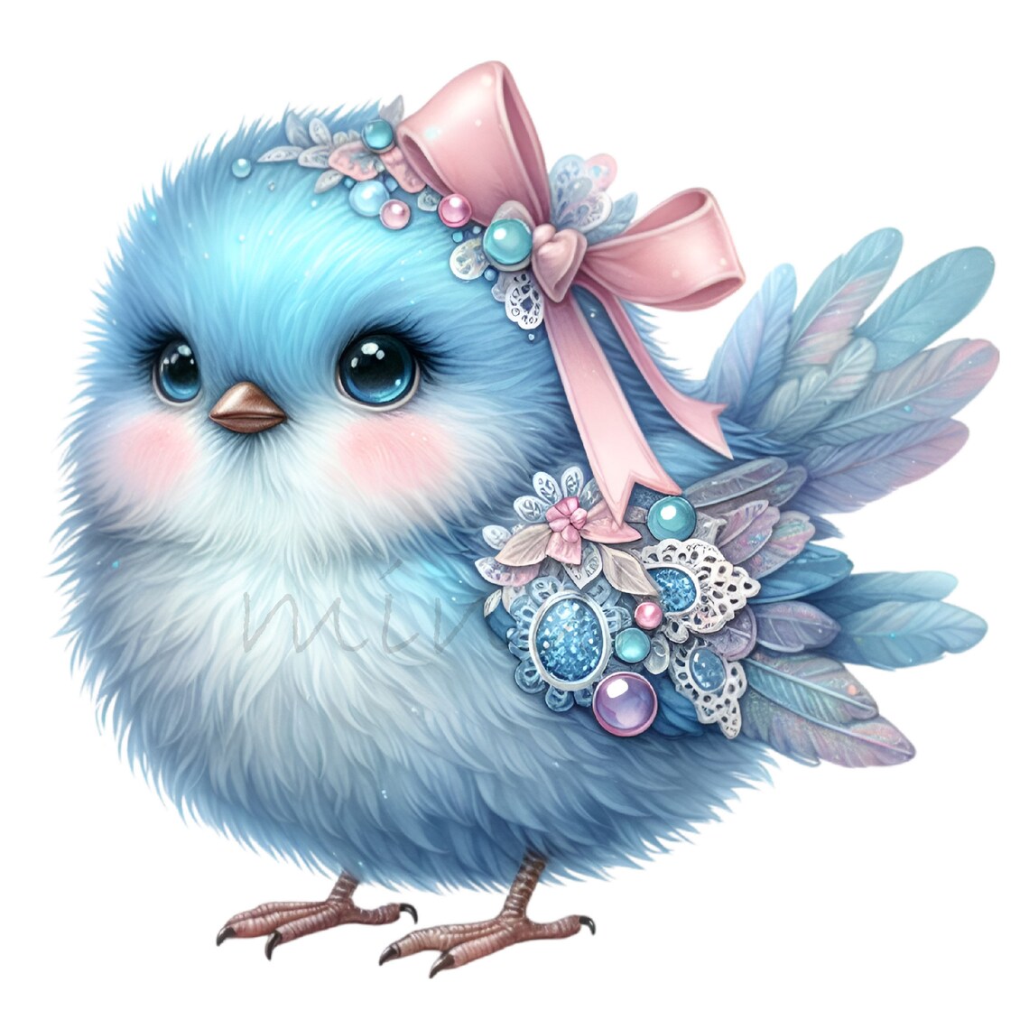 10 PNG Pastel Bird Clipart - Cute Fluffy Bird PNG With Flowers and ...