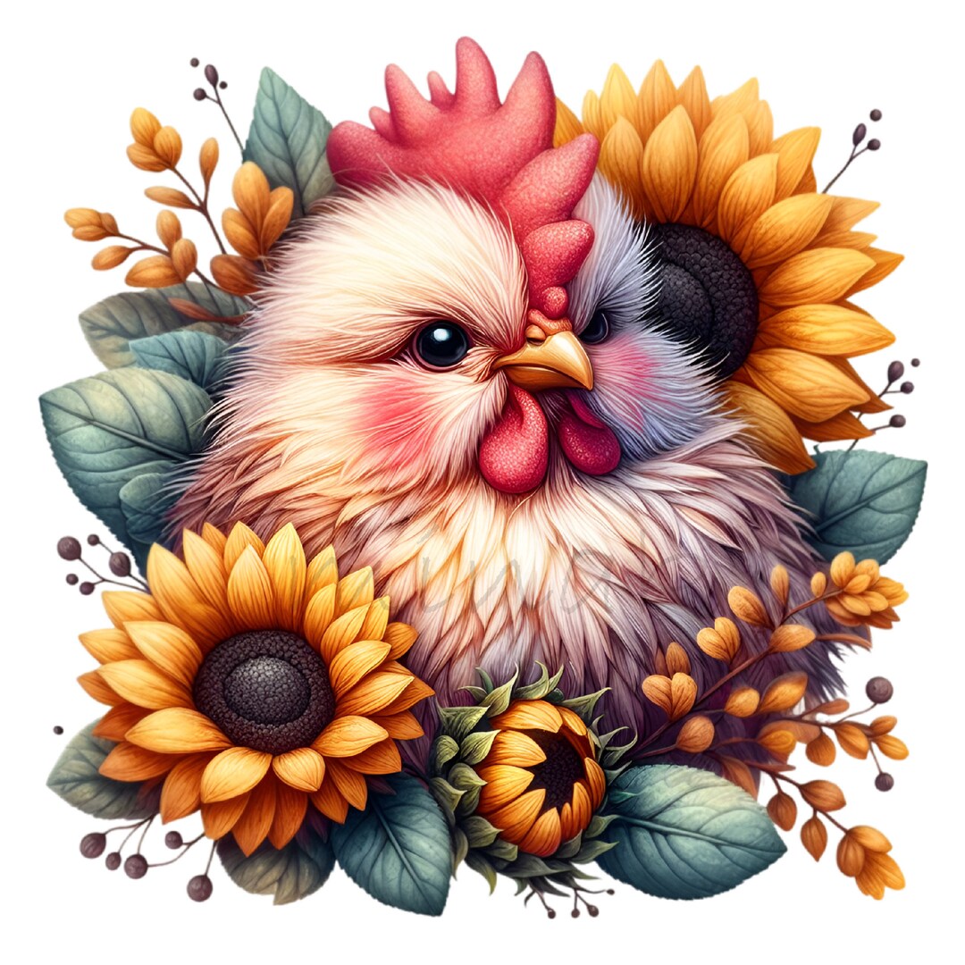 Chicken Clipart With Sunflowers 12 Rustic Farmhouse PNG Perfect for ...