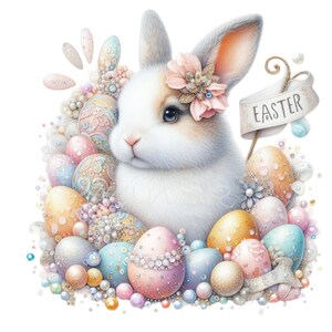 Rabbit Clipart, Easter Eggs Clip Art, 12 PNG Bunny Watercolor Pastel ...