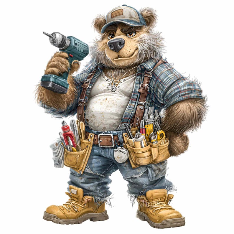 16 PNG Handyman Bear Clipart, Construction Worker Sublimation, Grizzly ...