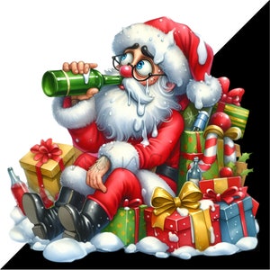 Funny Drunk Santa Clipart PNG 12 Humorous Christmas Santa Illustration ...