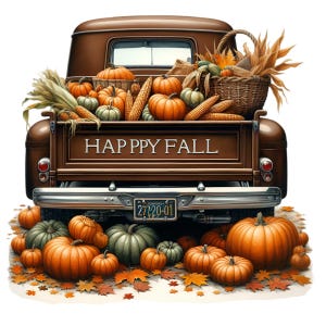 Rustic Brown Truck Fall Harvest Clipart 12 Pumpkins and Corn Autumn ...