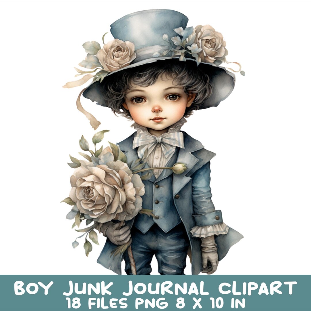 Vintage Boy Junk Journal Clipart Set, 18 PNG Files, Digital Art for ...