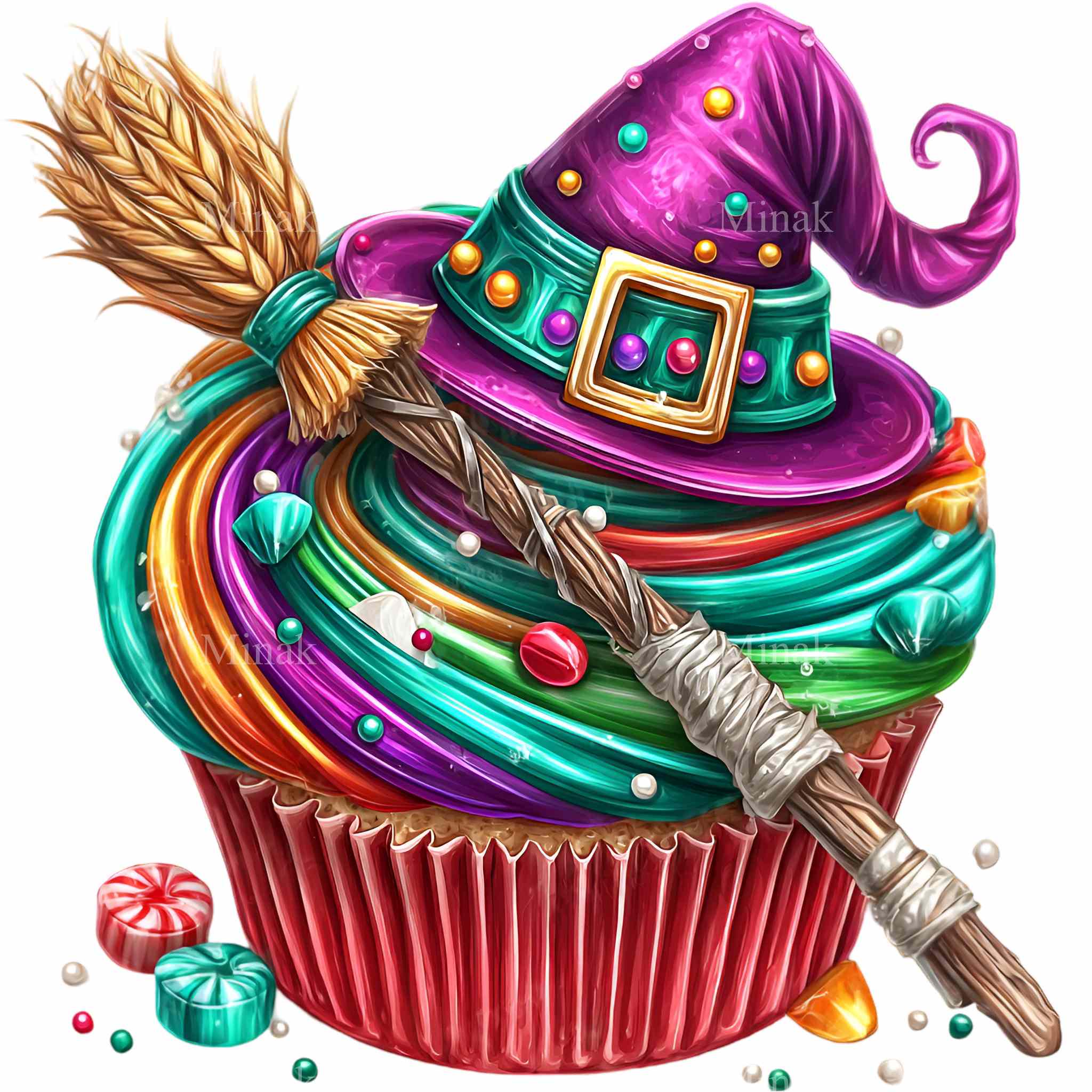 14 PNG Halloween Cupcake Clipart – Witch Hat Rainbow PNG for Party ...