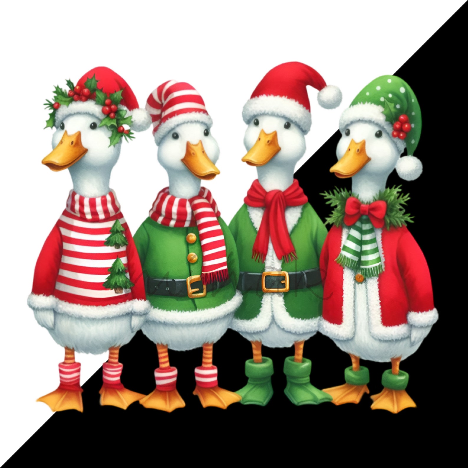 Christmas Ducks Clipart, 12 Festive Holiday Duck PNG, Santa and Elf ...