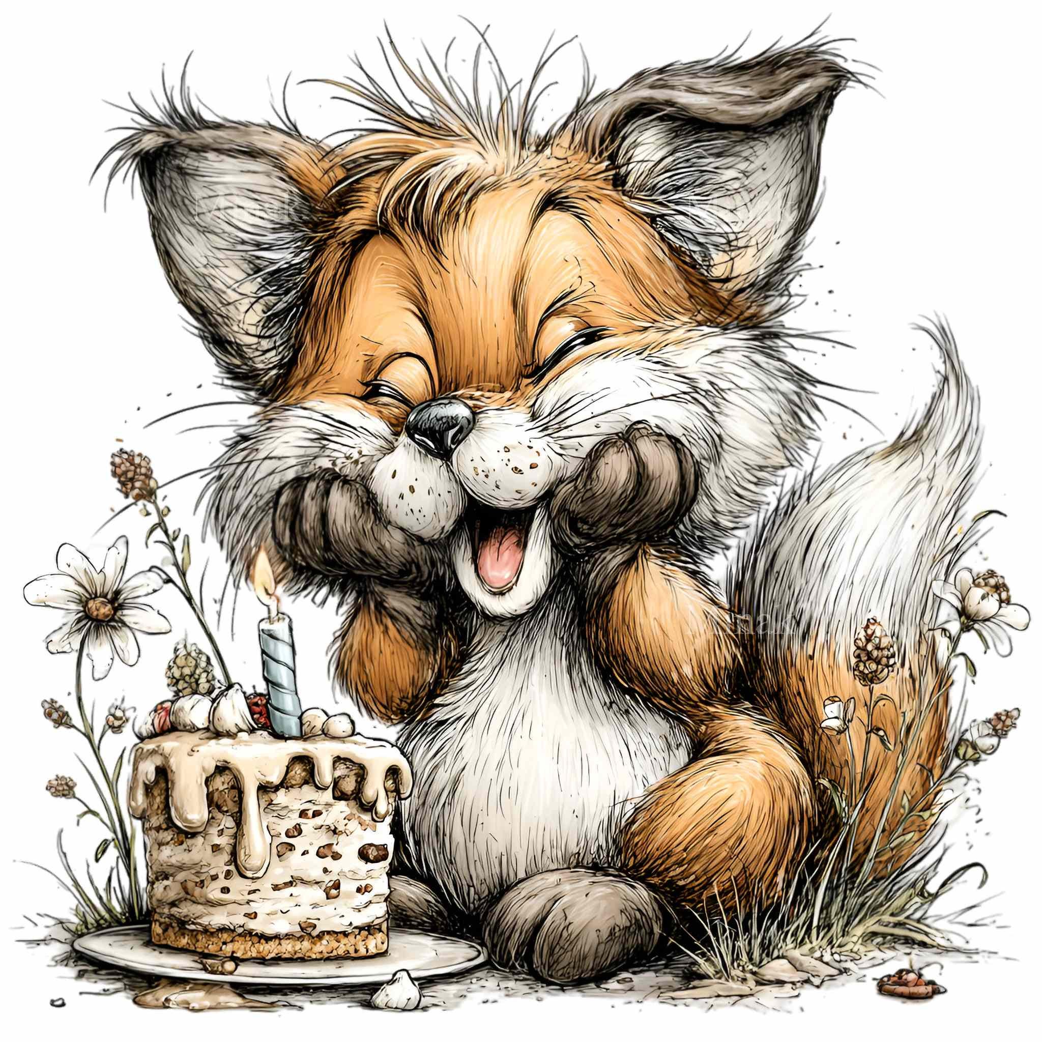 10 PNG Laughing Fox Birthday Woodland Animal Cake Clipart - Etsy