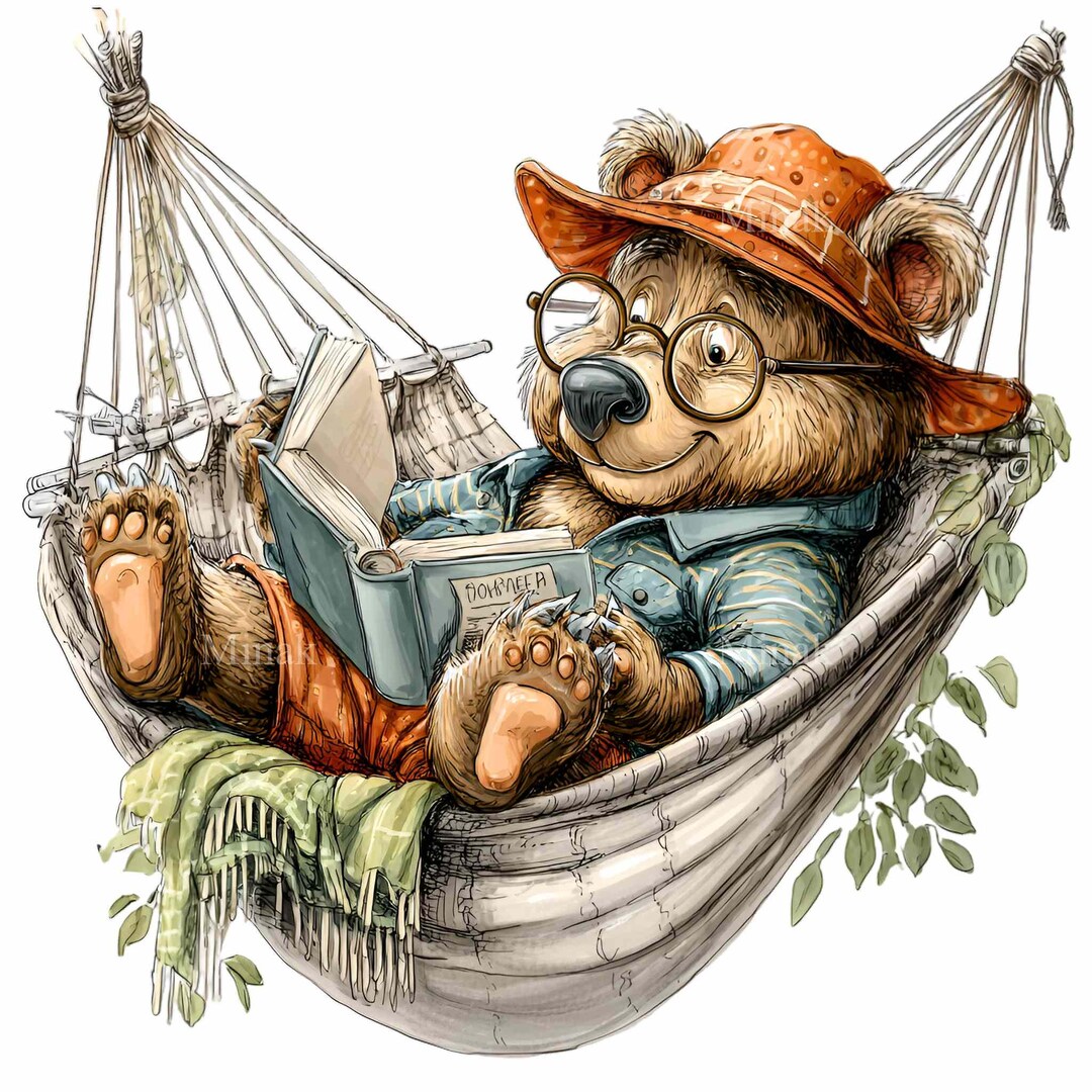 14 PNG Reading Bear Clipart - Cute Animal Hammock Png - Book Lover ...