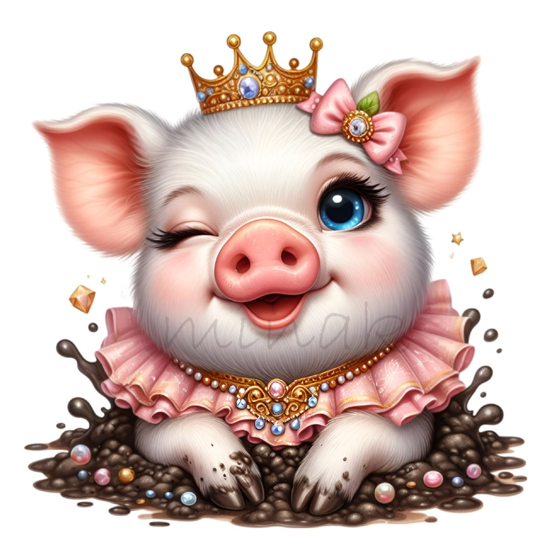 Funny Pig Clip Art, Baby Pig Mud Give a Wink, 10 PNG Kindergarten Kids ...
