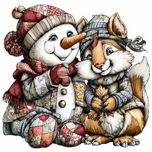 10 PNG Winter Friends Clipart – Snowman Squirrel PNG – Cute Holiday for ...