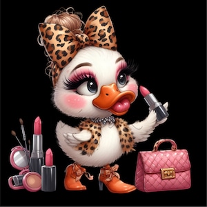 Comics Duck Makeup Lipstick Clipart, 12 PNG Duckling Leopard Print Bow ...