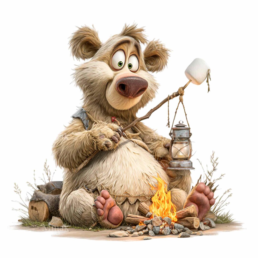 16 PNG Camping Bear Clipart – Funny Campfire Bear Illustration, Outdoor ...