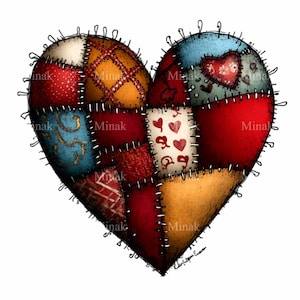 15 Patchwork Heart PNG Clipart - Rustic Quilted Heart Design With ...