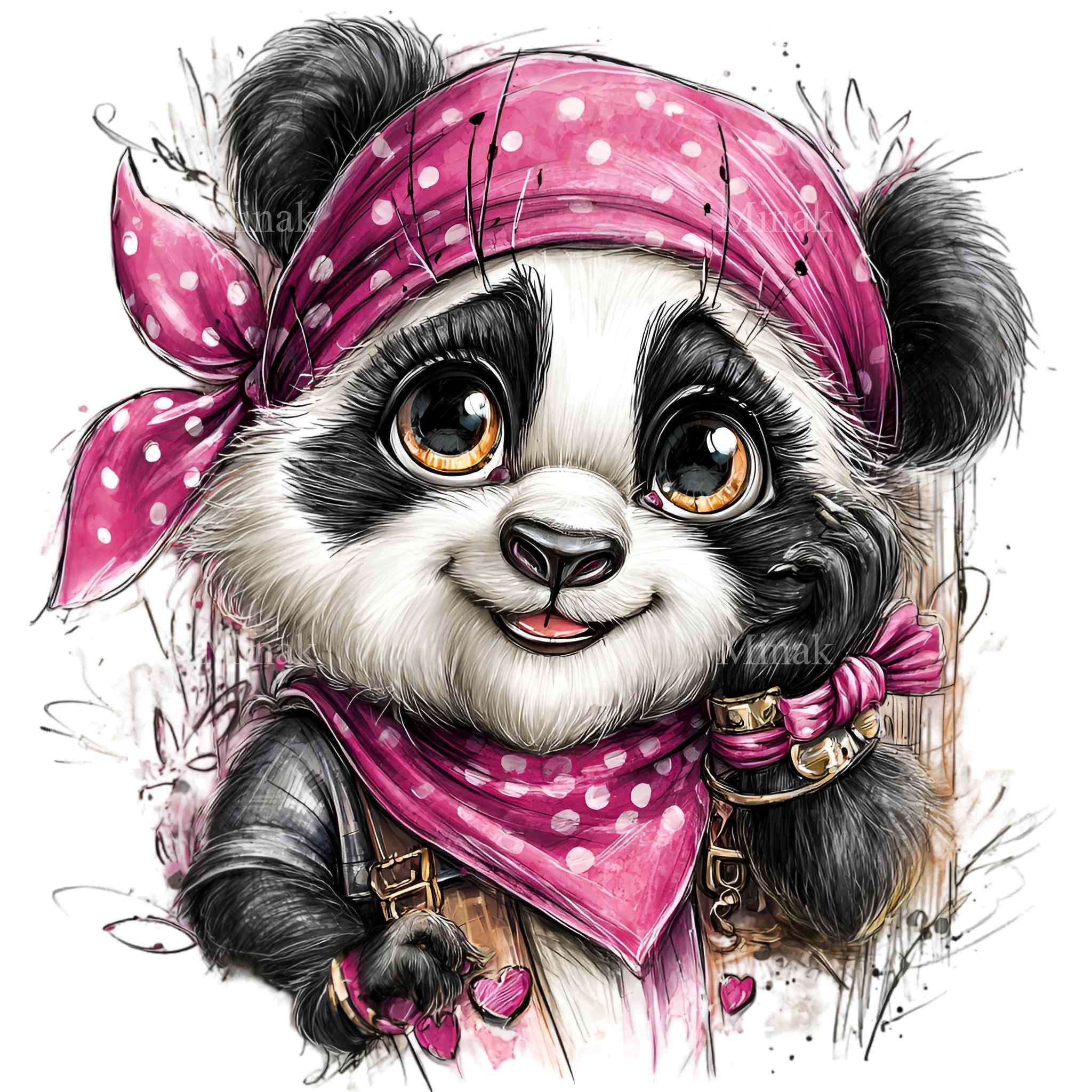 14 PNG Girly Panda Art – Cute Panda PNG Clipart – Pink Scarf Animal for ...