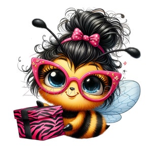 Bee With Heart Glasses and Gift Clipart 10 Cute and Whimsical PNG for ...