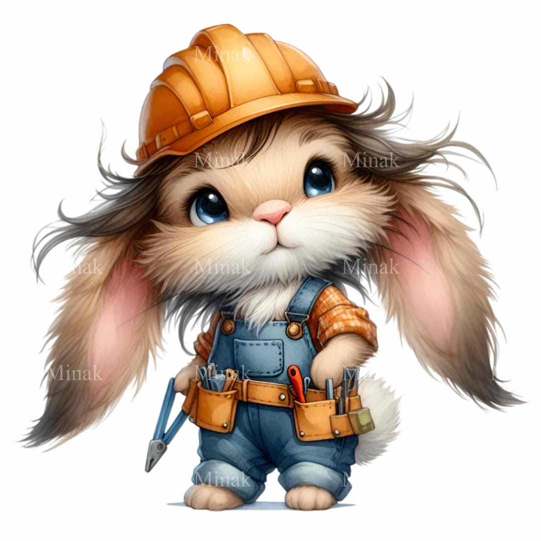 Handy Bunny Builder in Overalls With Hard Hat PNG Clipart - 12 Cute ...